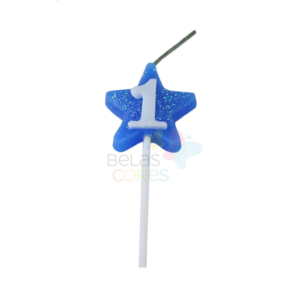 Vela de Aniversário Estrela Na cor Azul - 0 ao 9 - belascores