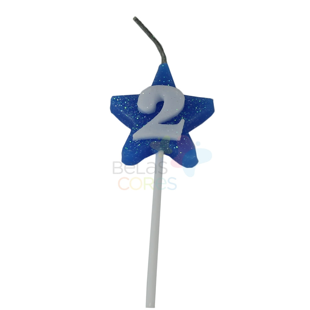 Vela de Aniversário Estrela Na cor Azul - 0 ao 9 - belascores