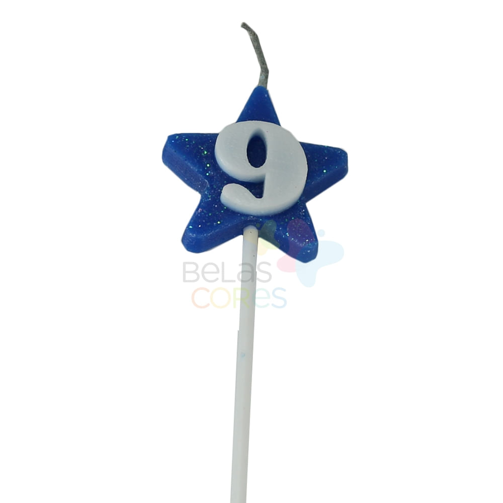 Vela de Aniversário Estrela Na cor Azul - 0 ao 9 - belascores